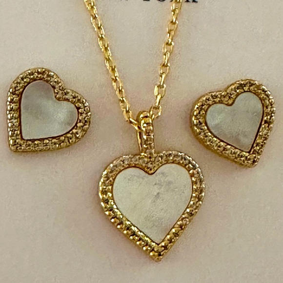 kate spade | Jewelry | Kate Spade Crystal Mother Of Pearll Hearts Set ...